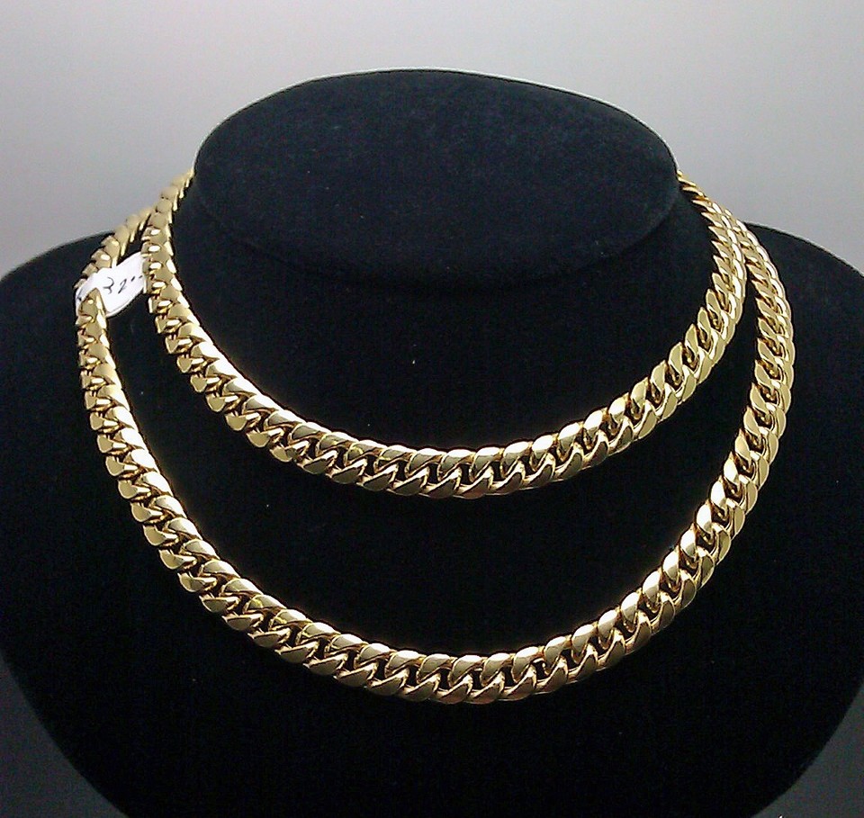 Real 10k Gold Miami Cuban Chain Necklace 7mm 19" inch Box Lock Cuban ...