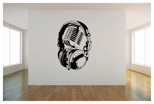MICROPHONE HEADPHONES DJ Wall Decal Mural Art Sticker 22"X32" VOCALIST ...