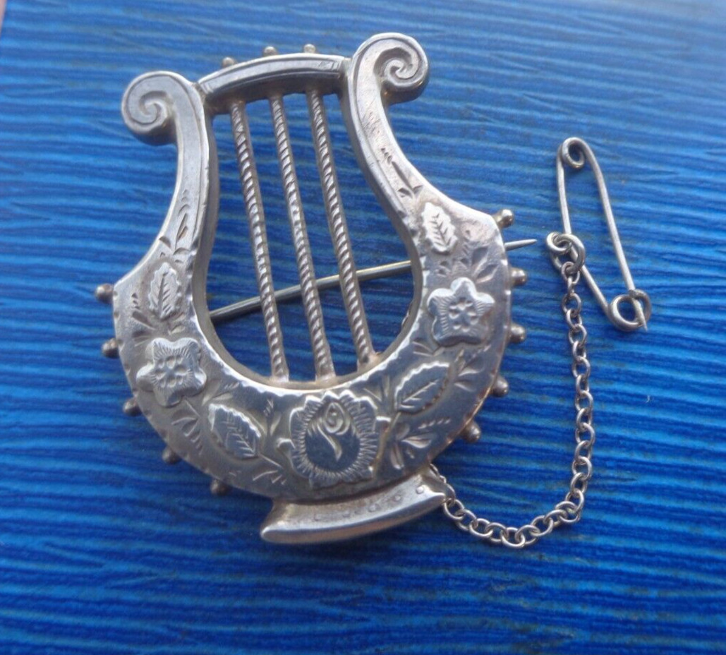 Victorian Sterling Silver Lyre Harp Music Brooch h/m … - Gem