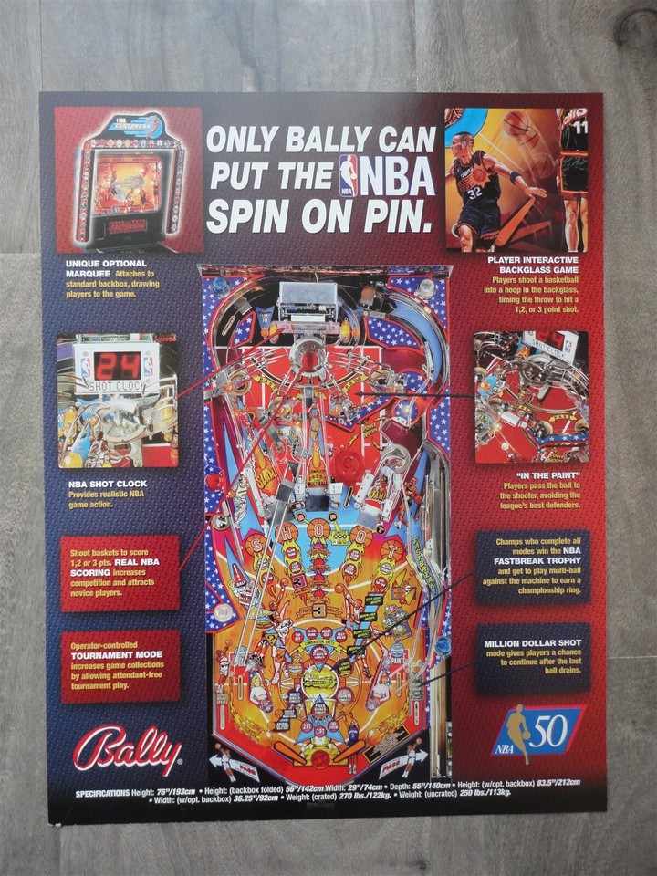 NBA Fastbreak Pinball Flyer / Original Bally Brochure | eBay