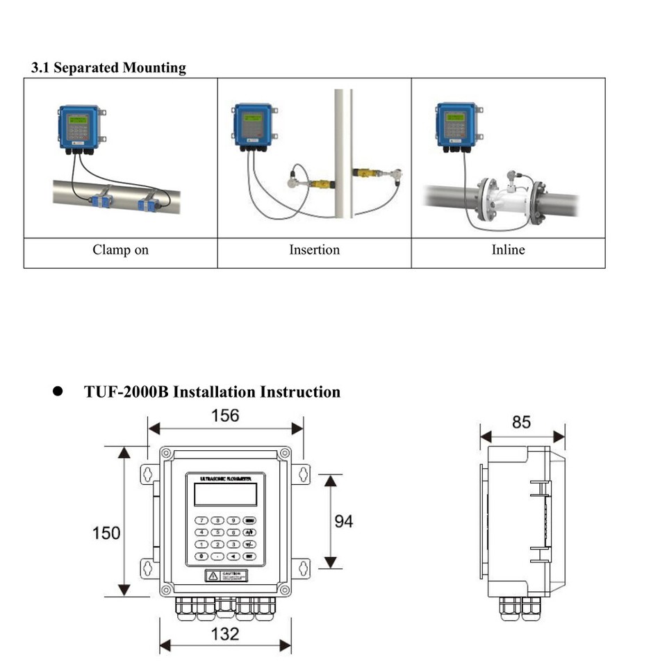 Portable Ultrasonic Flow Meter Transducers Wall-Mounted Liquid ...