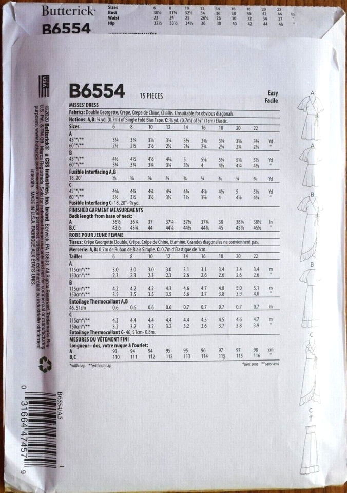 BUTTERICK PATTERN 6554 DRESSES RENEW MISSES SIZES 6 8 10 12 14 UNCUT | eBay