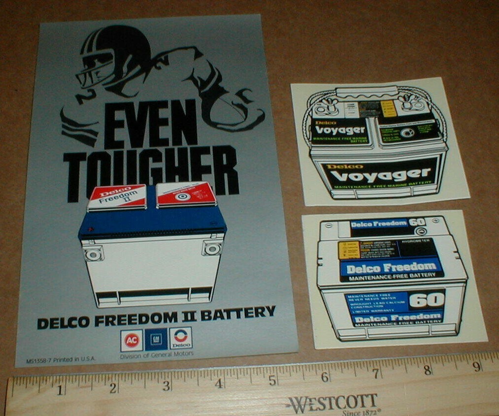 3 GM AC Delco Freedom II Battery 8.5" Sticker Decal Original 1970s-1980 ...