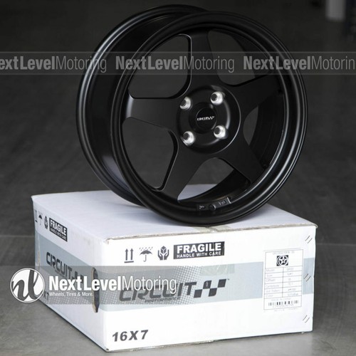 4 CIRCUIT CP22 16x7 4x100 +35 FLAT BLACK WHEELS SPOON FITS INTEGRA ...