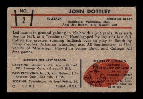 1953 Bowman #2 John Dottley VG/VGEX X3002791 | eBay