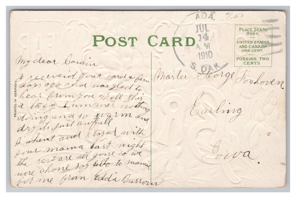 1910 Postcard Embossed To My Dear Brother Large Letter Vintage Greeting ...