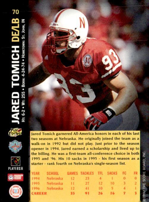 1997 Score Board NFL Rookies #70 Jared Tomich | eBay