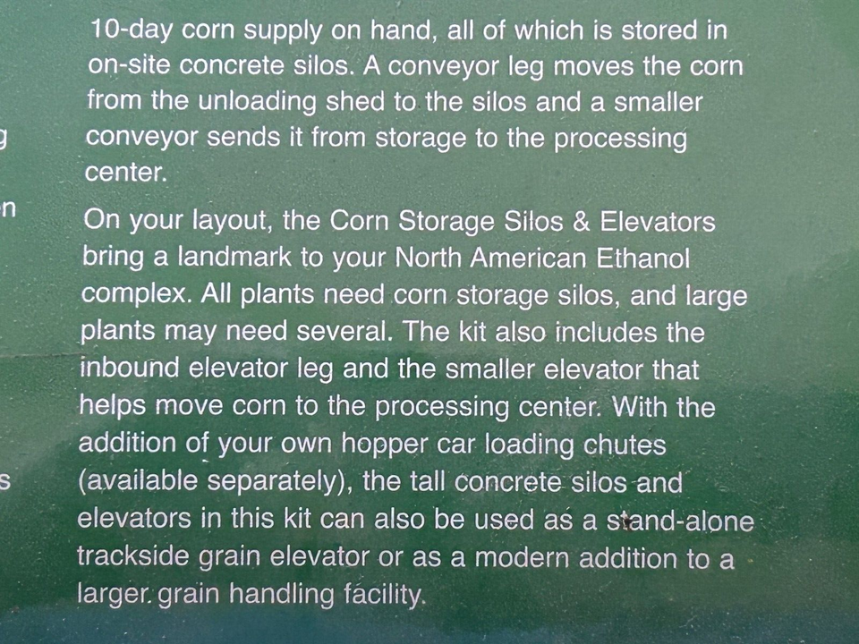 CORN STORAGE SILOS & ELEVATORS NA ETHANOL HO Scale PLASTIC 933-2975 NEW ...