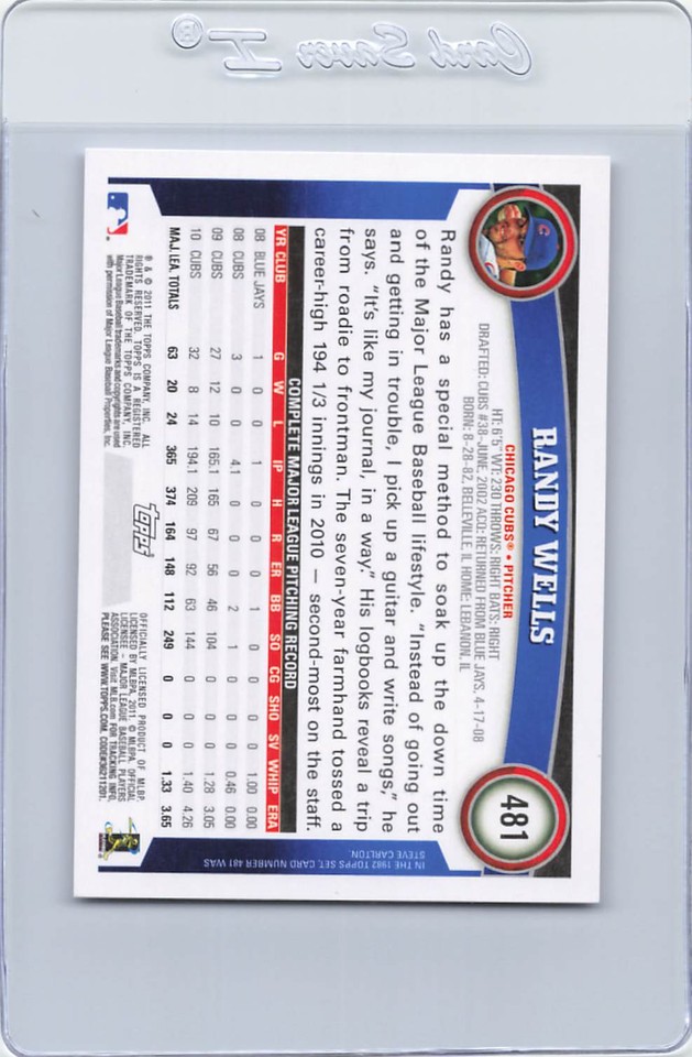 2011 Topps #481 Randy Wells Cubs Signed Auto *K1814 | eBay