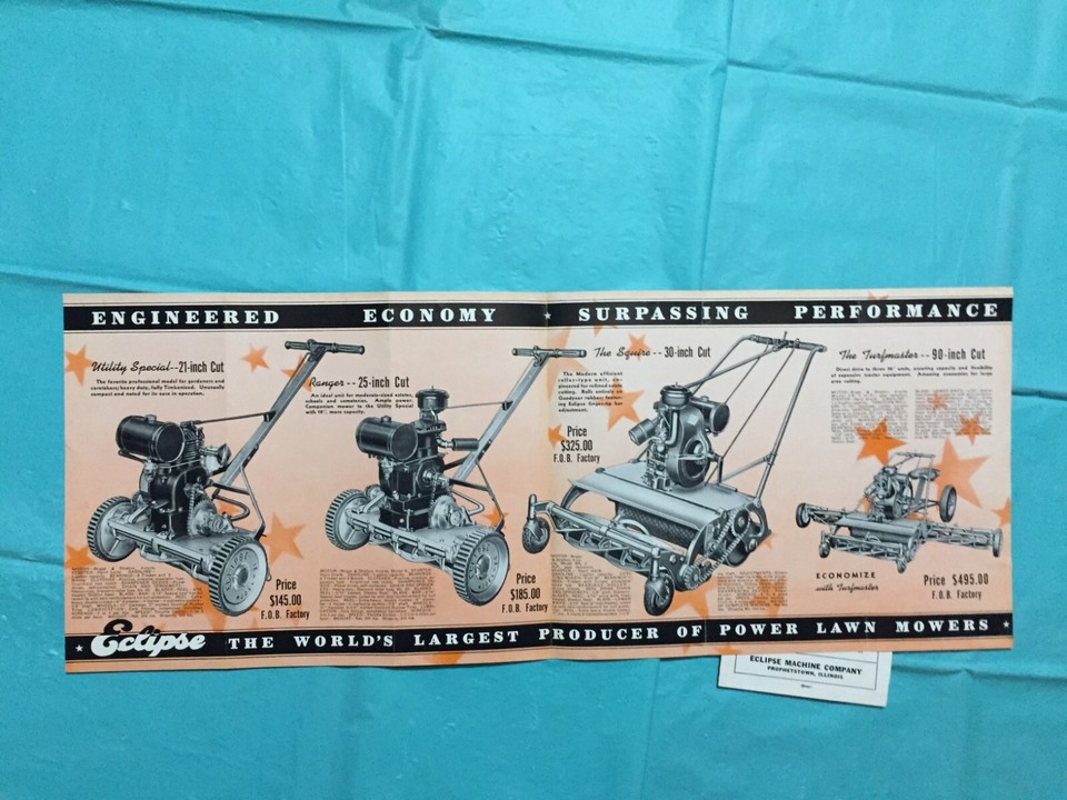 LOT 2---1939 ECLIPSE "POWER MOWERS" Lawn Mower Dealer Sales Brochures ...