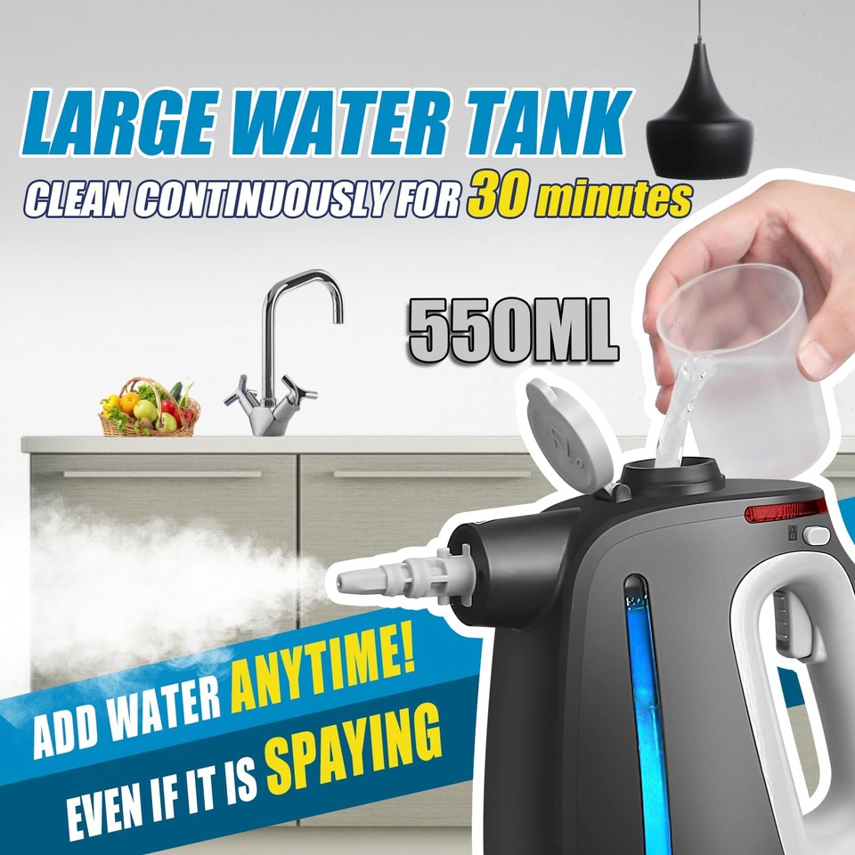 Pressurized Handheld Steam Cleaner with 14 PCS Accessories&Safety Lock ...