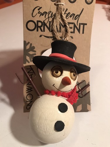 Pier 1 Imports Christmas 4.25" Wooden Snowman Ornament Crazy Heads NEW! | eBay