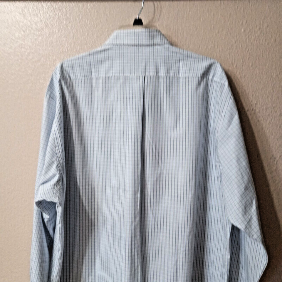 SAVILE ROW Button Shirt Men 18 34/35 Easy Care Long Sleeve Plaid White ...