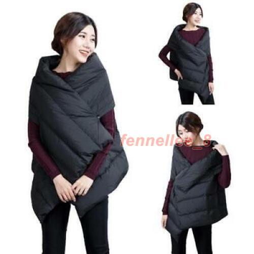 Women Down Cotton Vest Jacket Winter Oversize Casual Cape Parka Poncho ...