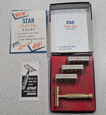 Vintage Star Double Edge Gold Tone Safety Razor Original Razors, Box ...