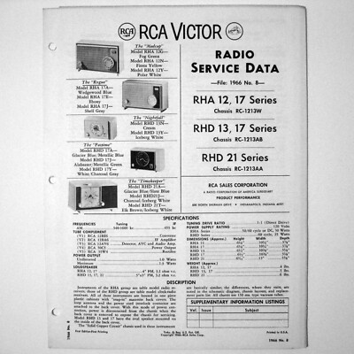RCA ® Models RHA12 RHA17 RHD13 RHD17 RHD21 Radio - Service Manual ...