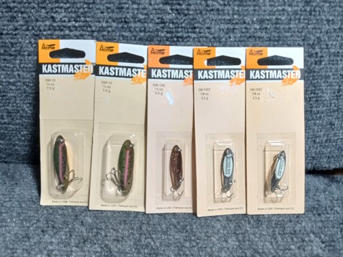 5 Acme Kastmaster (2) SW-10 1/4 Oz 7.0 G & (3) SW-105T 1/8oz 3.5g USA ...