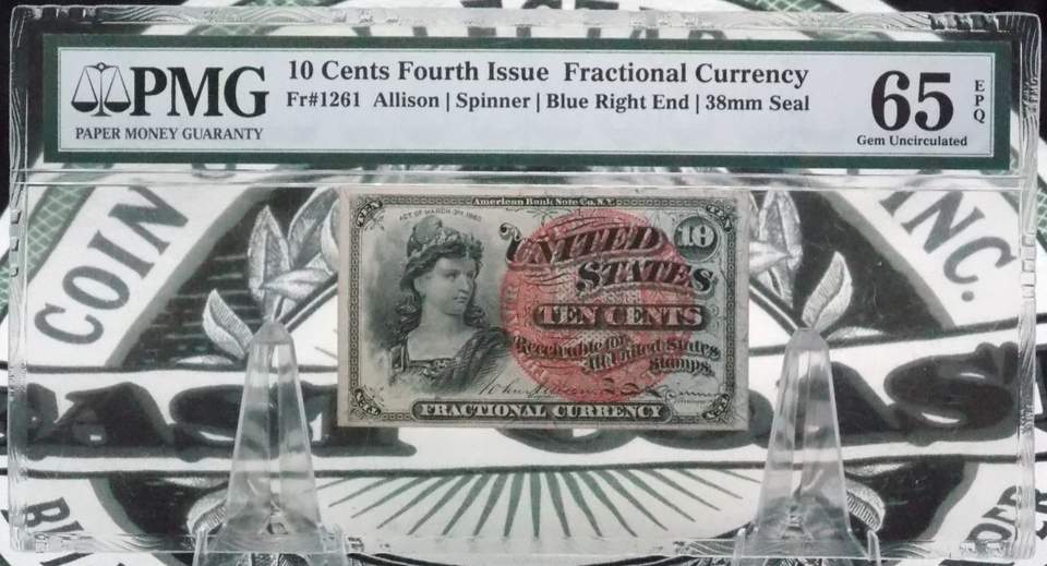 10c Cents Fourth Issue Fractional Currency Fr#1261 PMG 65 EPQ #003 ECC ...