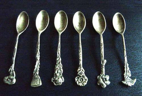SET OF SIX CONTINENTAL SILVER SALT SPOONS FLORAL SHAPED HANDLES. | eBay UK