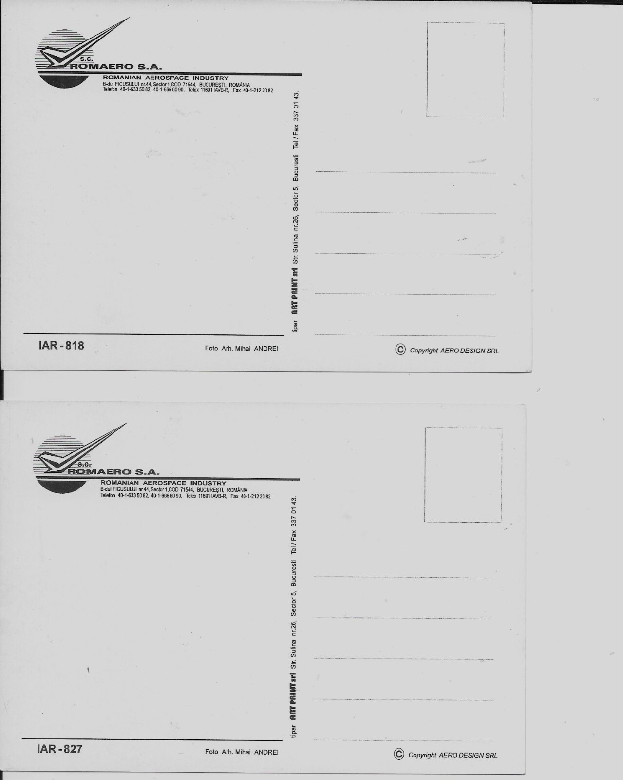 2 ROMANIAN AEROSPACE Issued Postcards. IAR 818 & IAR 827 | eBay