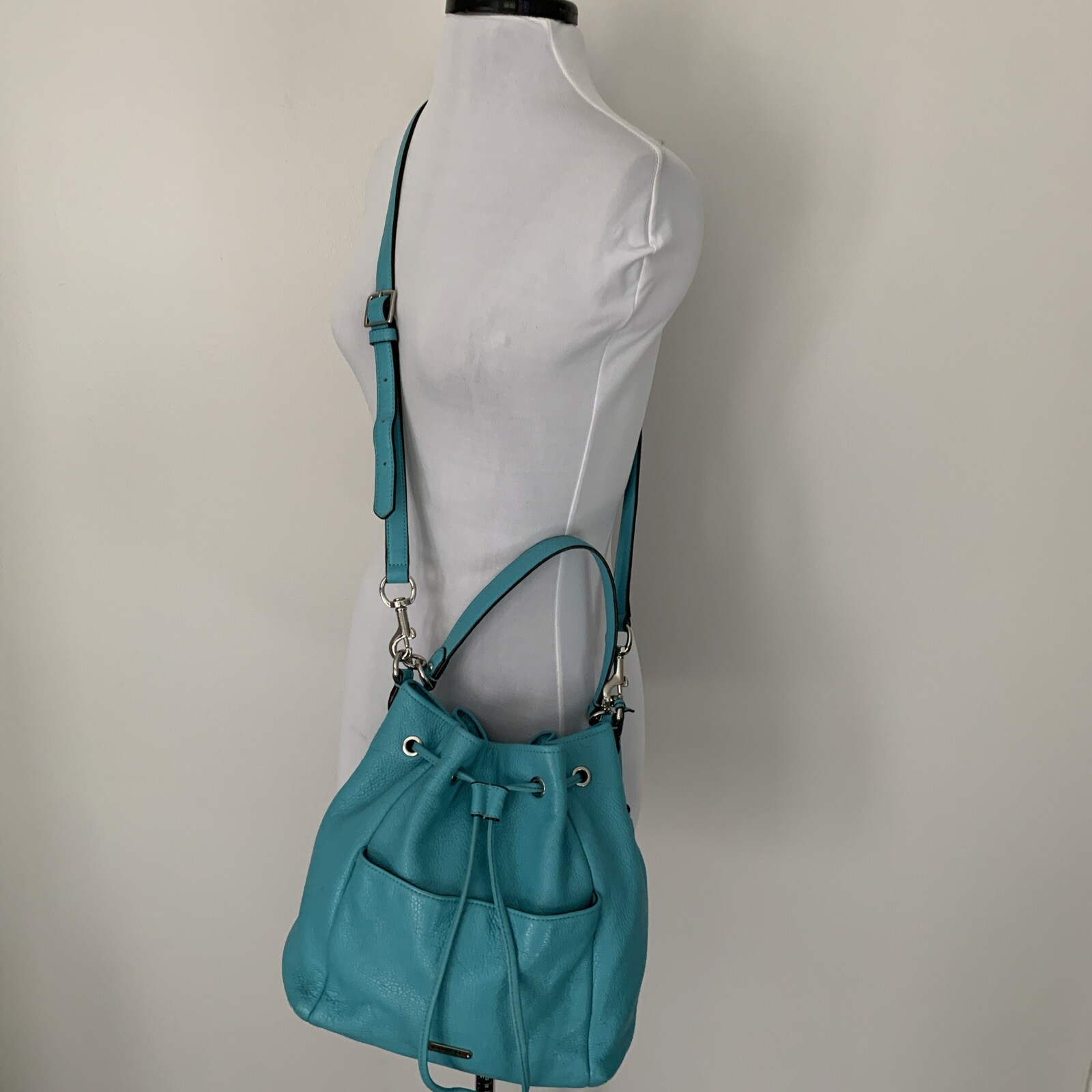 Coach Avery F27003 Teal Turquoise Leather Hobo Drawst… - Gem
