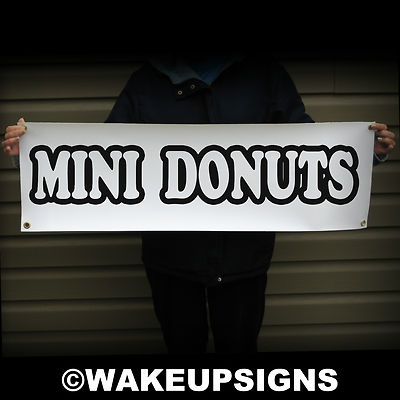 MINI DONUTS BANNER 38" BY 12" OUTDOOR VINYL SCRIM SIGN BAKERY FOOD FAIR ...