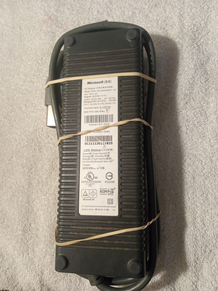 Original Microsoft OEM Xbox 360 Power Brick 203W 6 Pin (only brick, w/o ...