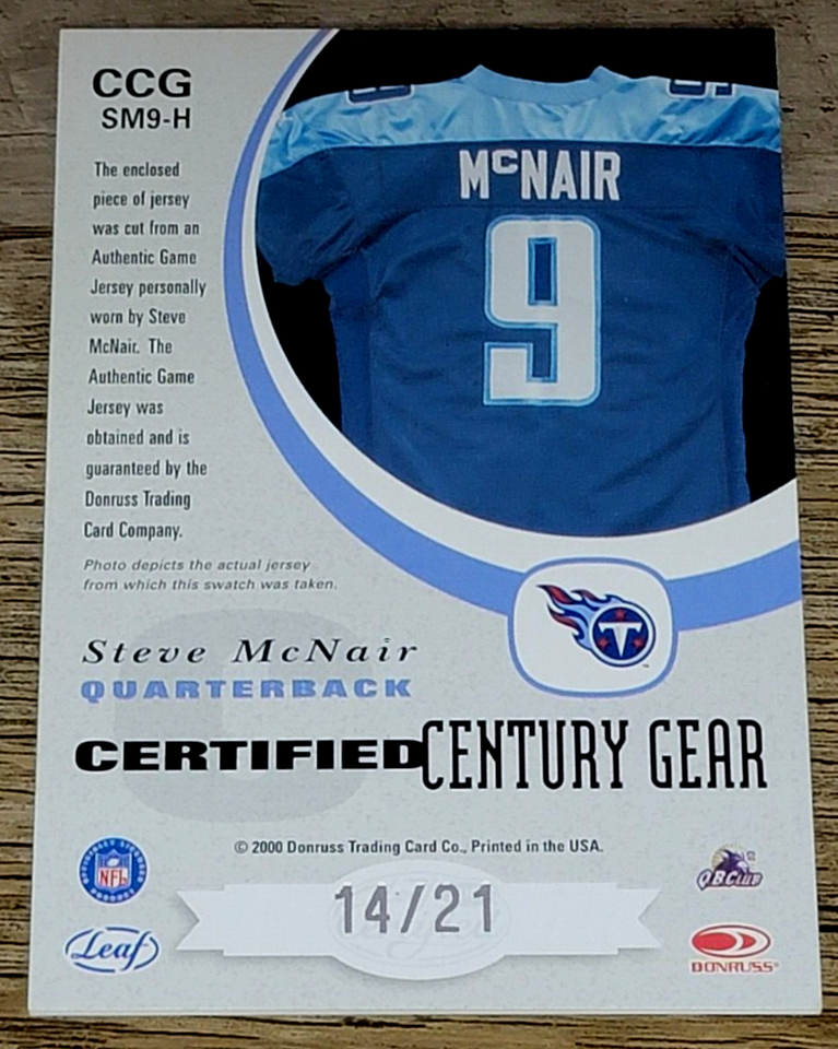 2000 Leaf Certified Century Gear Patch Steve McNair 14/21 Made - Titans | eBay