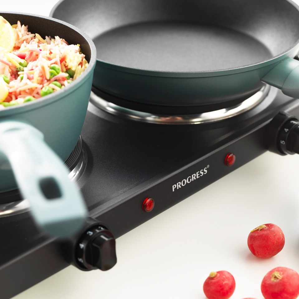 Progress Twin Hot Plate Electric Portable Tabletop Cooker Kitchen Hob ...