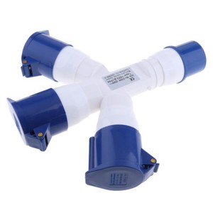 3 Way Splitter 220V 32A 3Pin Blue Industrial Plug Sockets Adaptor IP44 ...