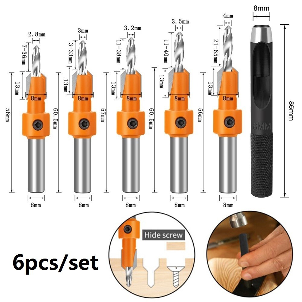 Versatile 8mm Shank Countersink Router Bit Set for Woodworking Projects ...