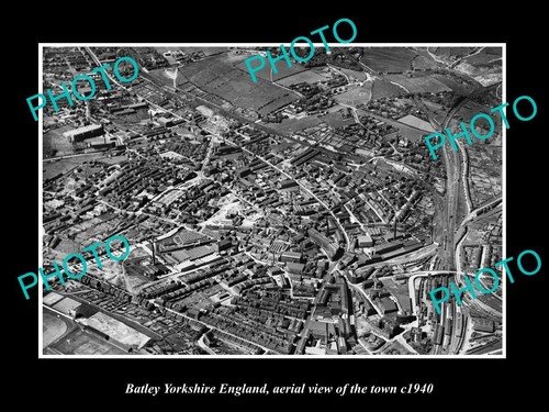 OLD POSTCARD SIZE PHOTO BATLEY YORKSHIRE ENGLAND AERIAL VIEW OF TOWN ...