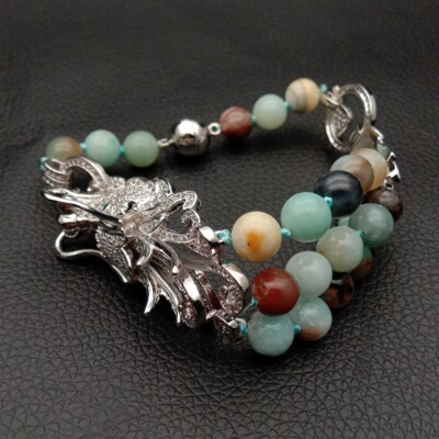8" 8MM Multi Color Amazonite Bracelet Dragon CZ Pave Connector | eBay