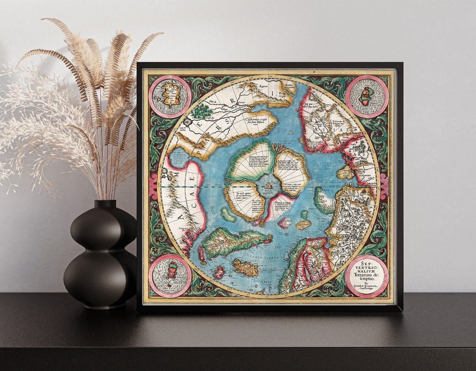 1606 First Map of the Arctic North Pole Mercator Wall Art Poster Flat Earth | eBay