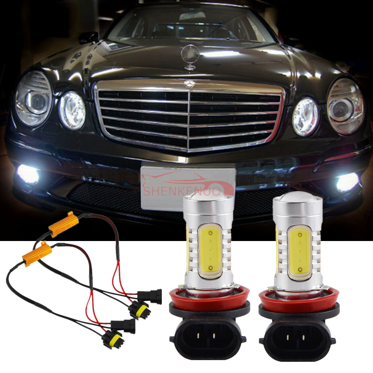 2x H11 Bulbs Fog Light LED 6000K Resistors FOR Mercedes E Class W211 ...
