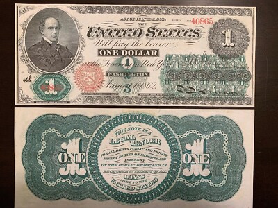 Reproduction $1 Bill US Note 1862 Salmon Chase US Currency Copy See ...