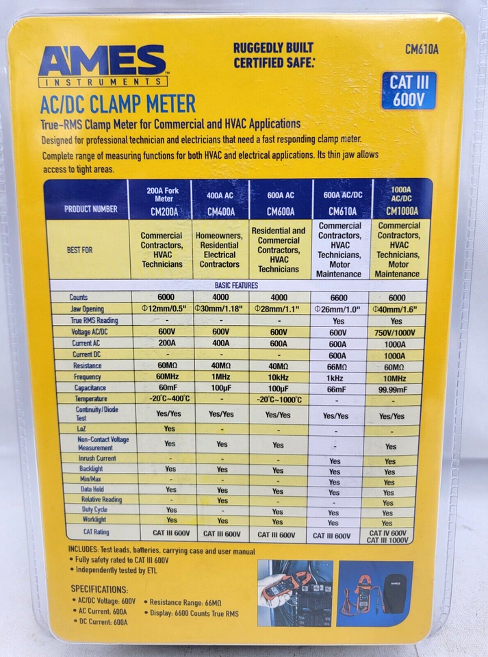 Ames Instruments CM610A 600A T-RMS AC/DC Clamp Meter New Sealed ...