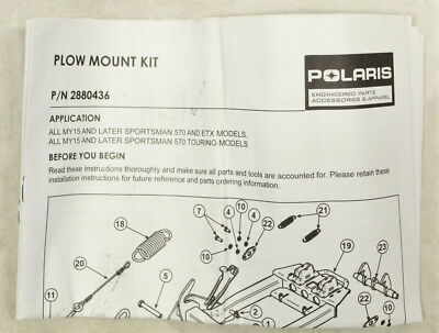 Polaris Plow Mount (Pre-assembled) Part Number - 2880436 | eBay