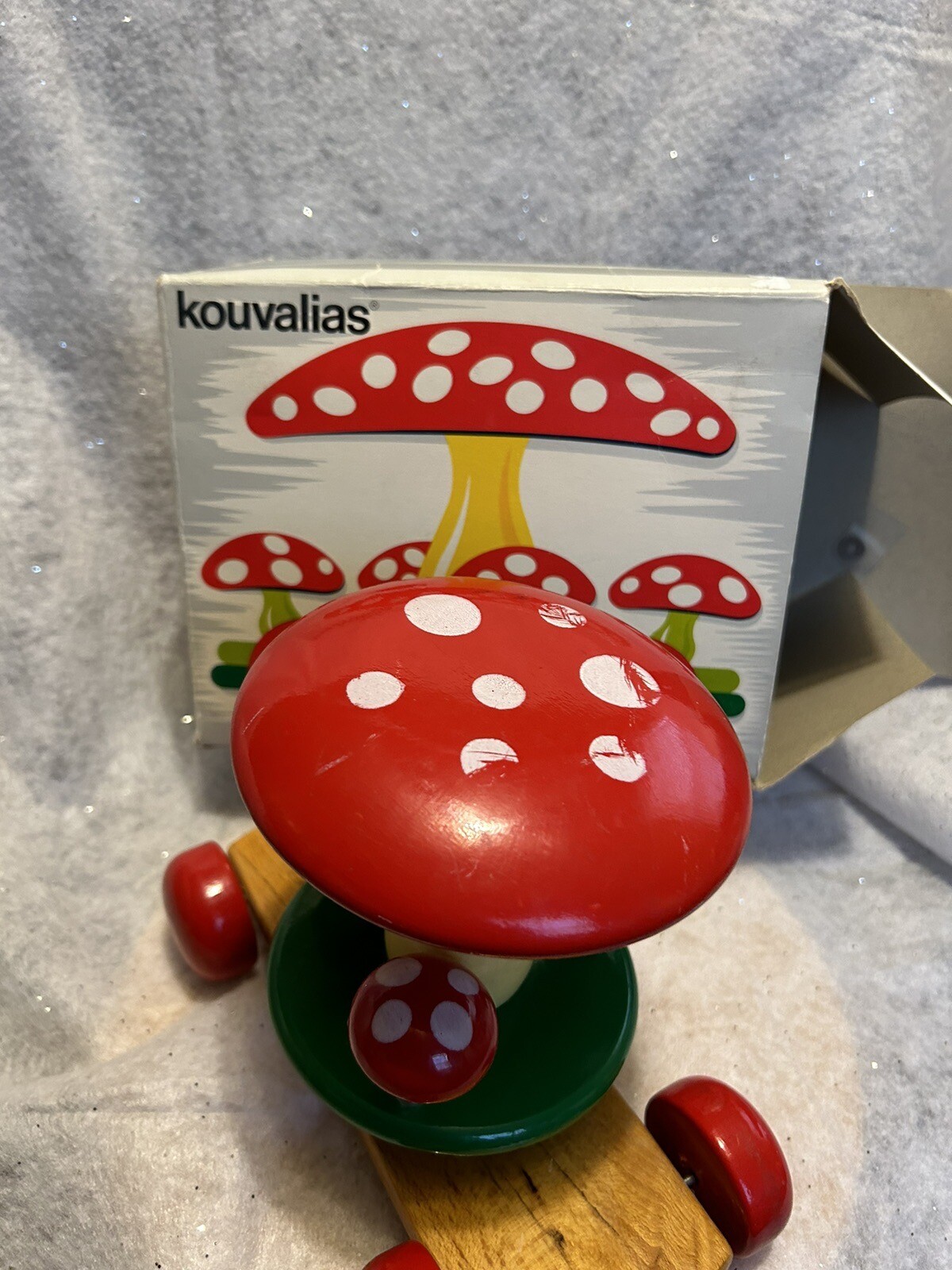 Vintage Kouvalias Pull Toy Mushrooms With Bell And Rope Works With Box ...
