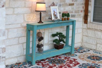 Turquoise Rustic Entryway Table – 46” Reclaimed Wood Console – Narrow ...