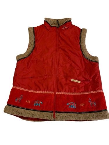 Vintage Inuk Red Winter Vest, XL, 90s, Authentic, Faux Fur Detail ...