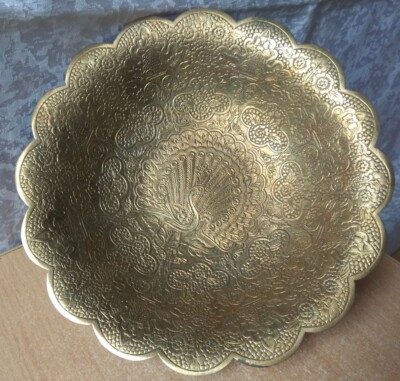 Vintage Bronze Plate Inlaid Design Decorative India Hand Carved Fruit ...