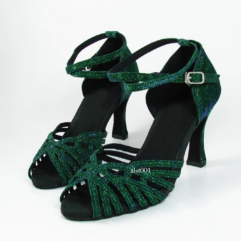 Green Flash Latin Dance Shoes Women Ballroom Samba Shoes Sandals Ladies ...