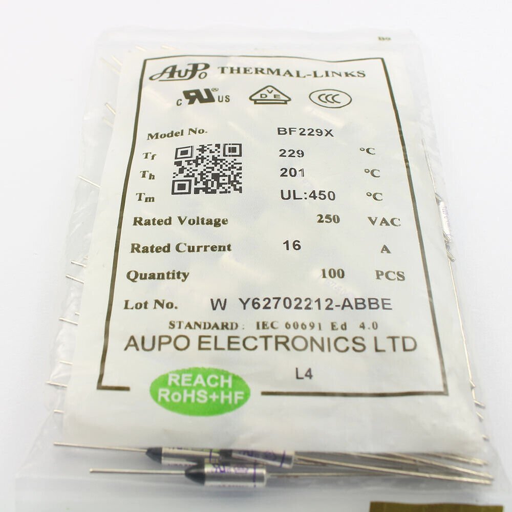 5Pcs AUPO Thermal Fuse Links BF229X Axial Lead TF Cutoff 229℃229C 250V ...
