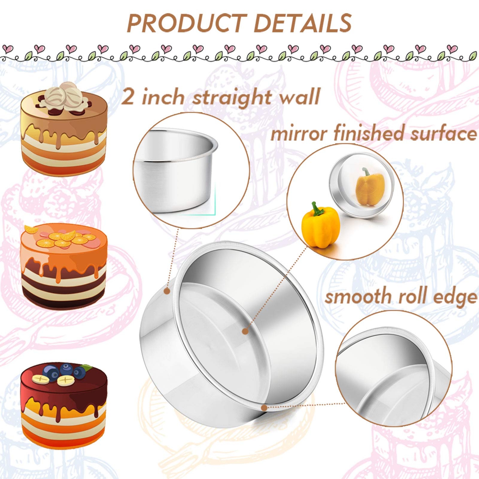 4 Inch Cake Pan 6 Pcs Layer Baking Round Cake Pans Set Stainless Steel ...