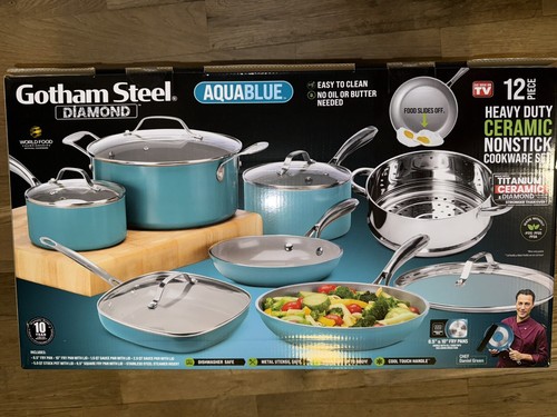 Gotham Steel Aqua Blue Cookware Set 12 Piece Nonstick Oven & Dishwasher ...