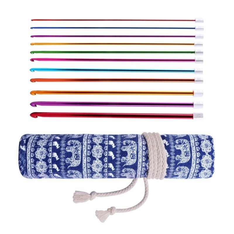 11Pcs 27cm Long Afghan Knitting Needle Aluminum Tunisian Crochet Hook ...