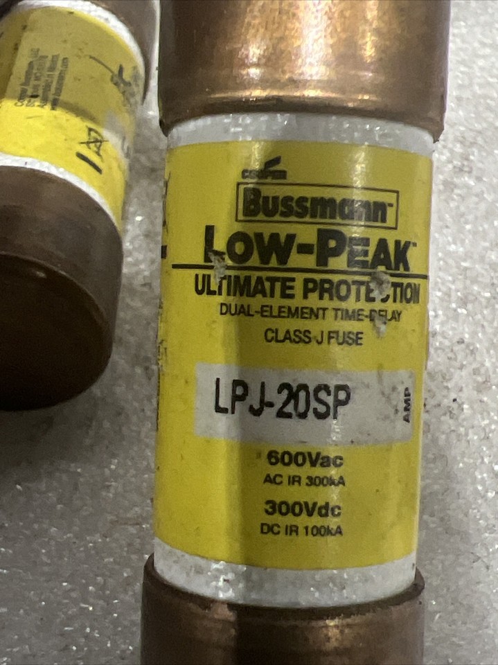 🔥BUSSMAN LPJ-20SP 20A 600VAC/300VDV LOW PEAK Fuses, Lot(12), Used ...