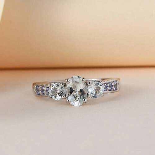 Premium Brazilian Goshenite Tanzanite Ring Platinum Over SS 1.25 ctw ...