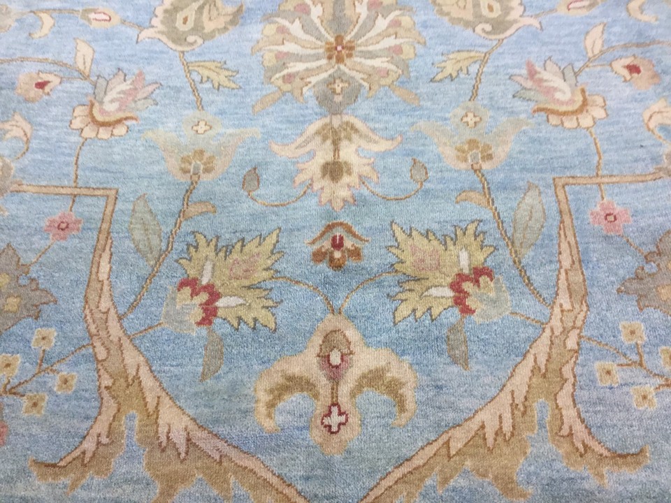 12' X 15' Light Blue Fine Geometric Oushak Oriental Large Wool Rug Hand ...